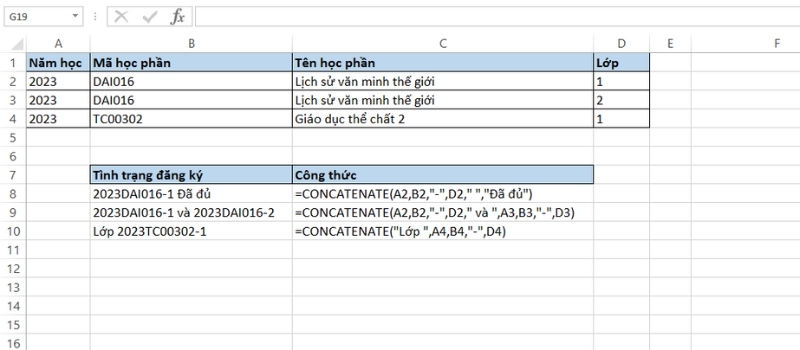 Cách sử dụng hàm CONCATENATE trong Excel và Google Sheets